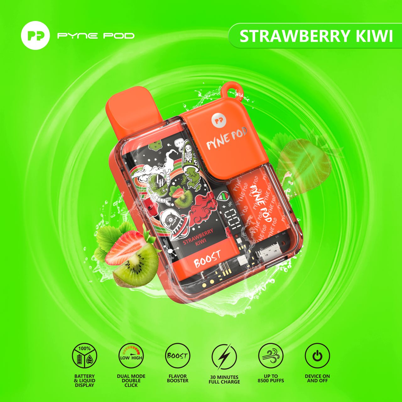 Strawberry Kiwi by Pyne Pod 8500 - Vape Monkey Dubai